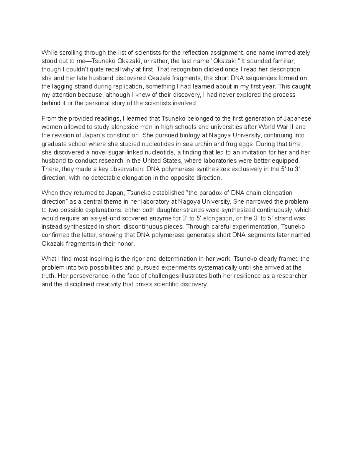 Scientist Reflection: The Legacy of Tsuneko Okazaki in DNA Research ...