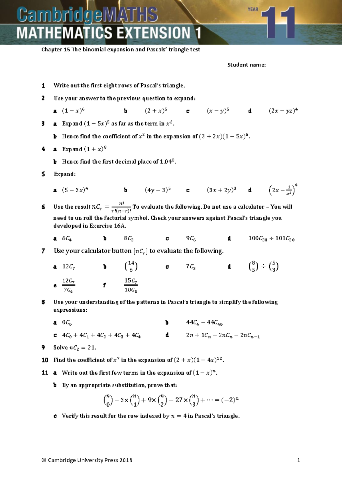 Binomial Theorem Final Exam Review (Course Code: MATH101) - Studocu