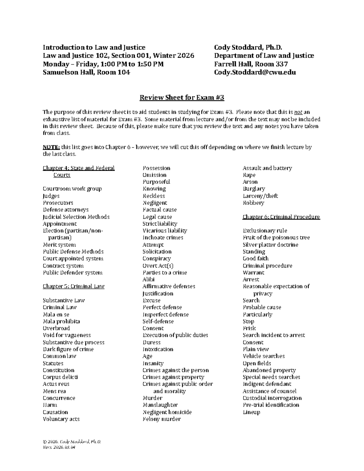 Review Sheet for Exam #3 - Law and Justice 102 - Studocu