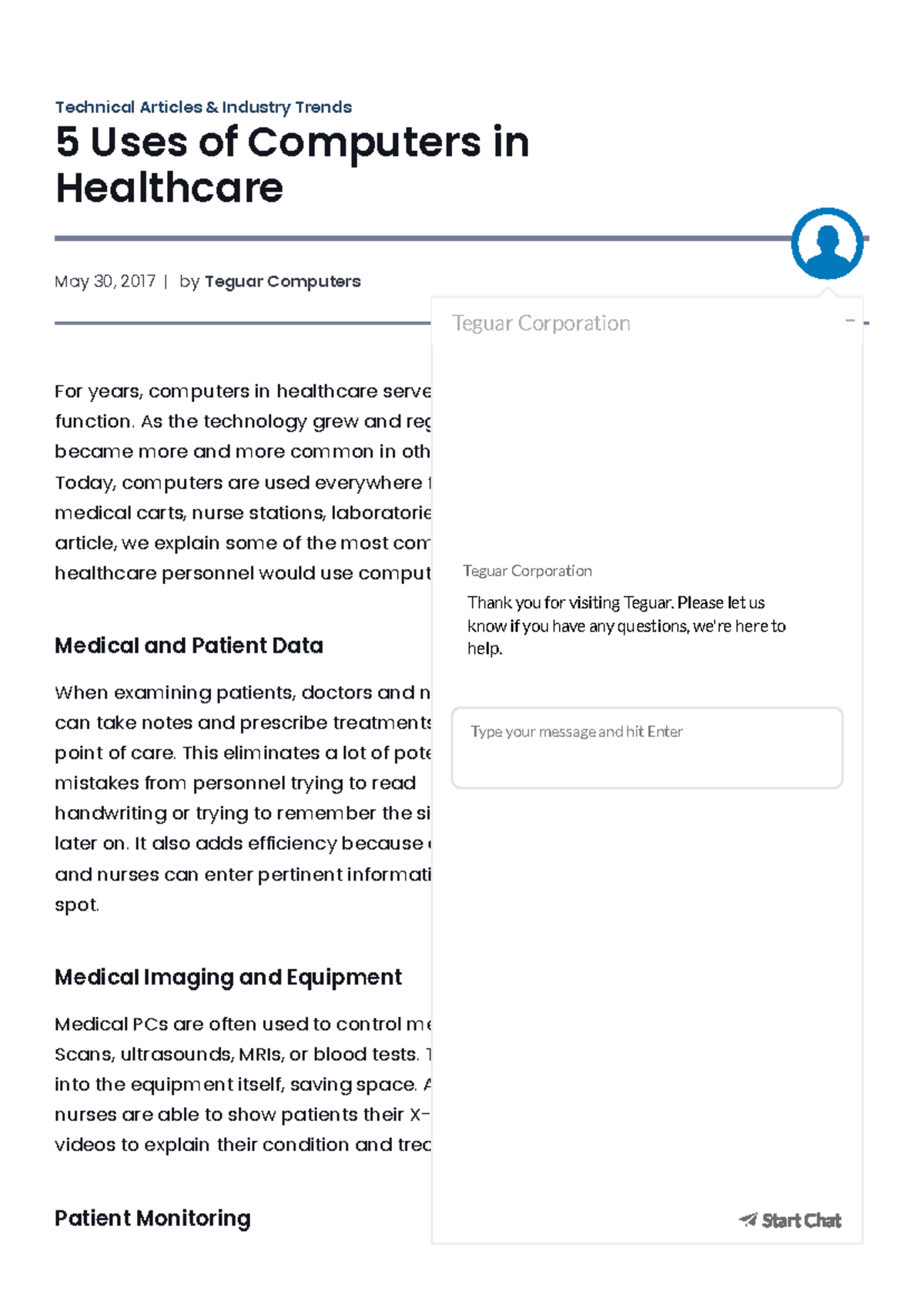 5 Uses of Computers in Healthcare Teguar Computers - Technical Articles ...