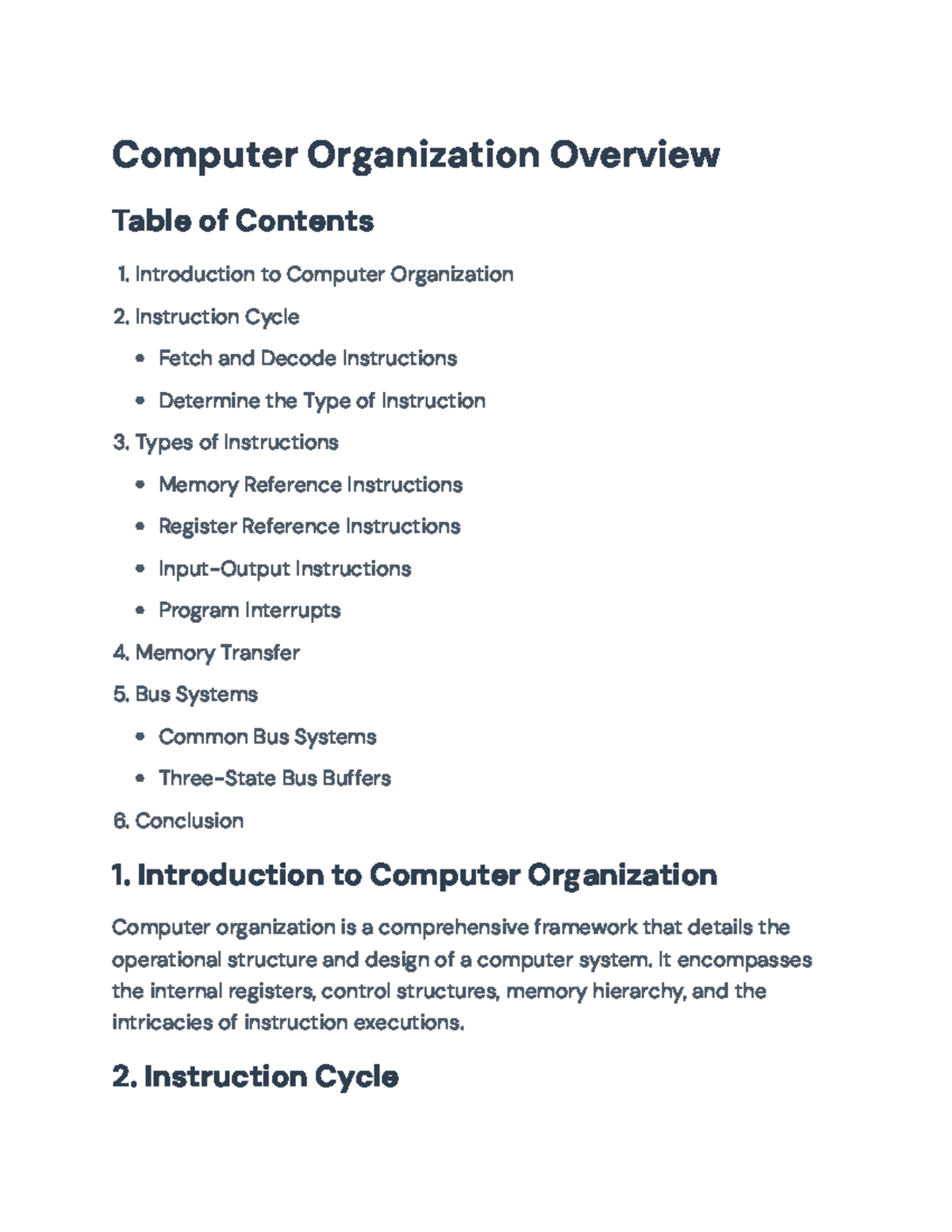 Computer Organization Overview: Instruction Cycle & Types (CS101) - Studocu