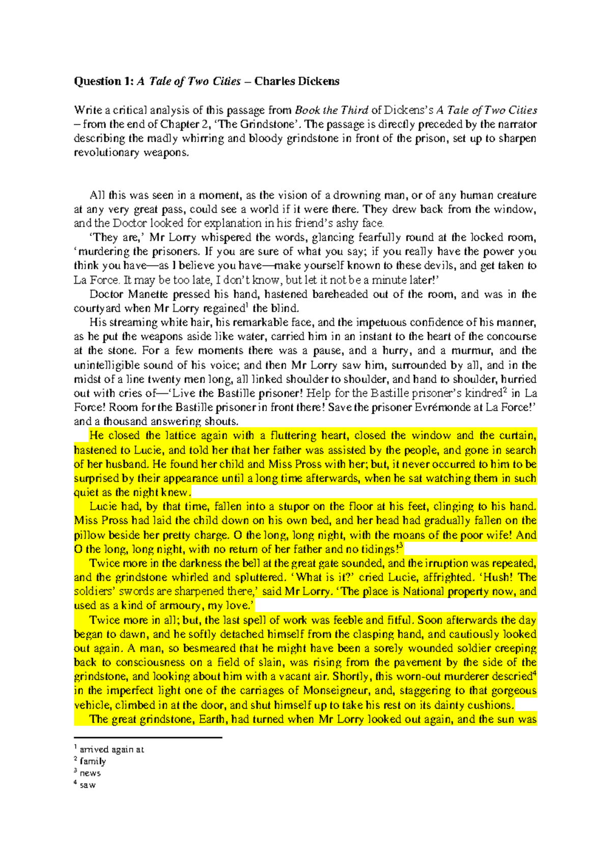 ENG 110 - Critical Analysis of A Tale of Two Cities Exam 2022 - Studocu