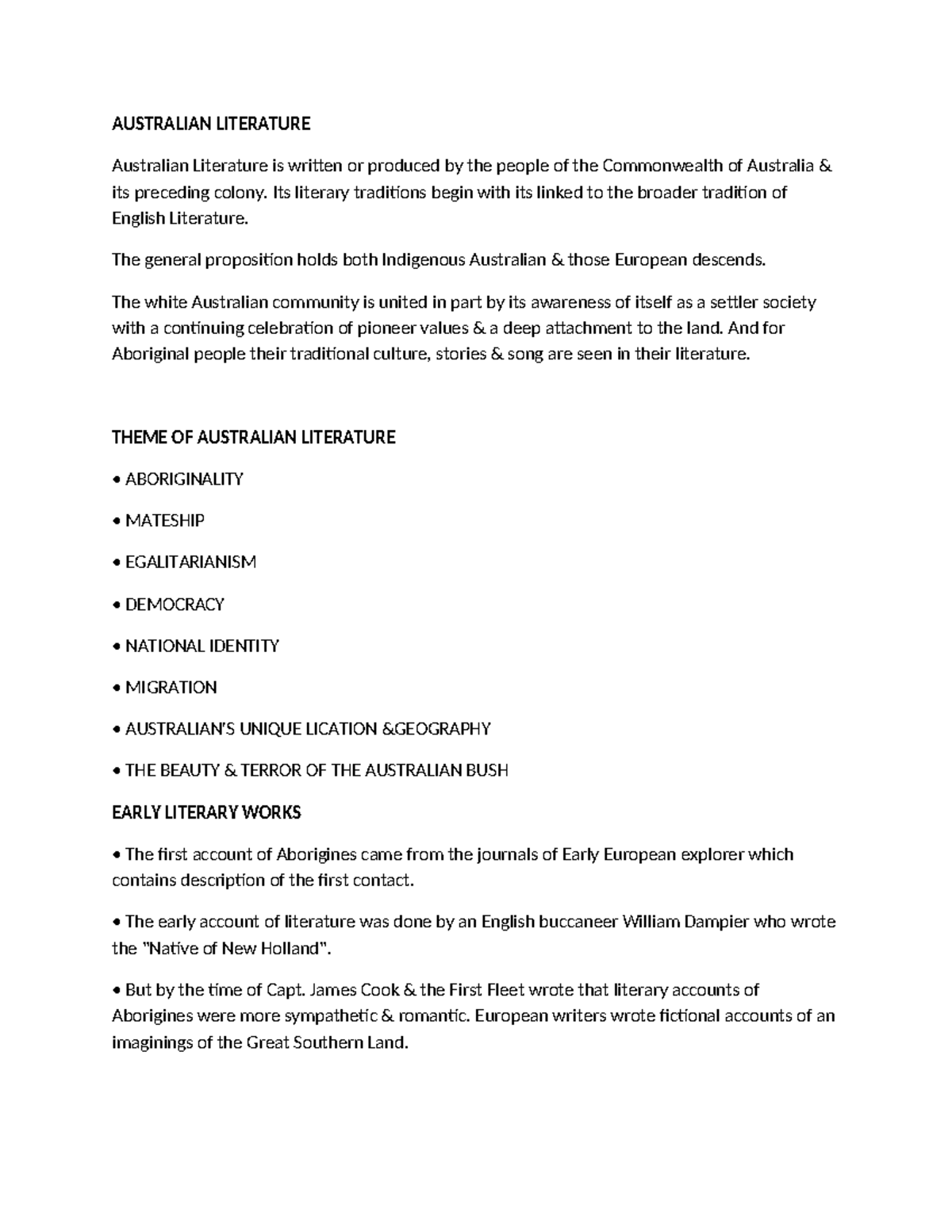 Notes for Australian Literature - AUSTRALIAN LITERATURE Australian ...