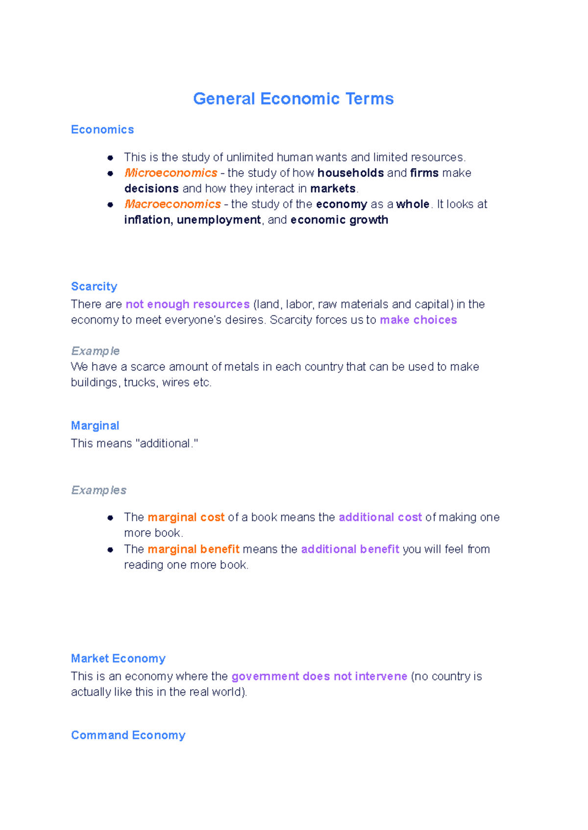 Econ1000 - Key Economic Terms and Concepts Explained - Studocu