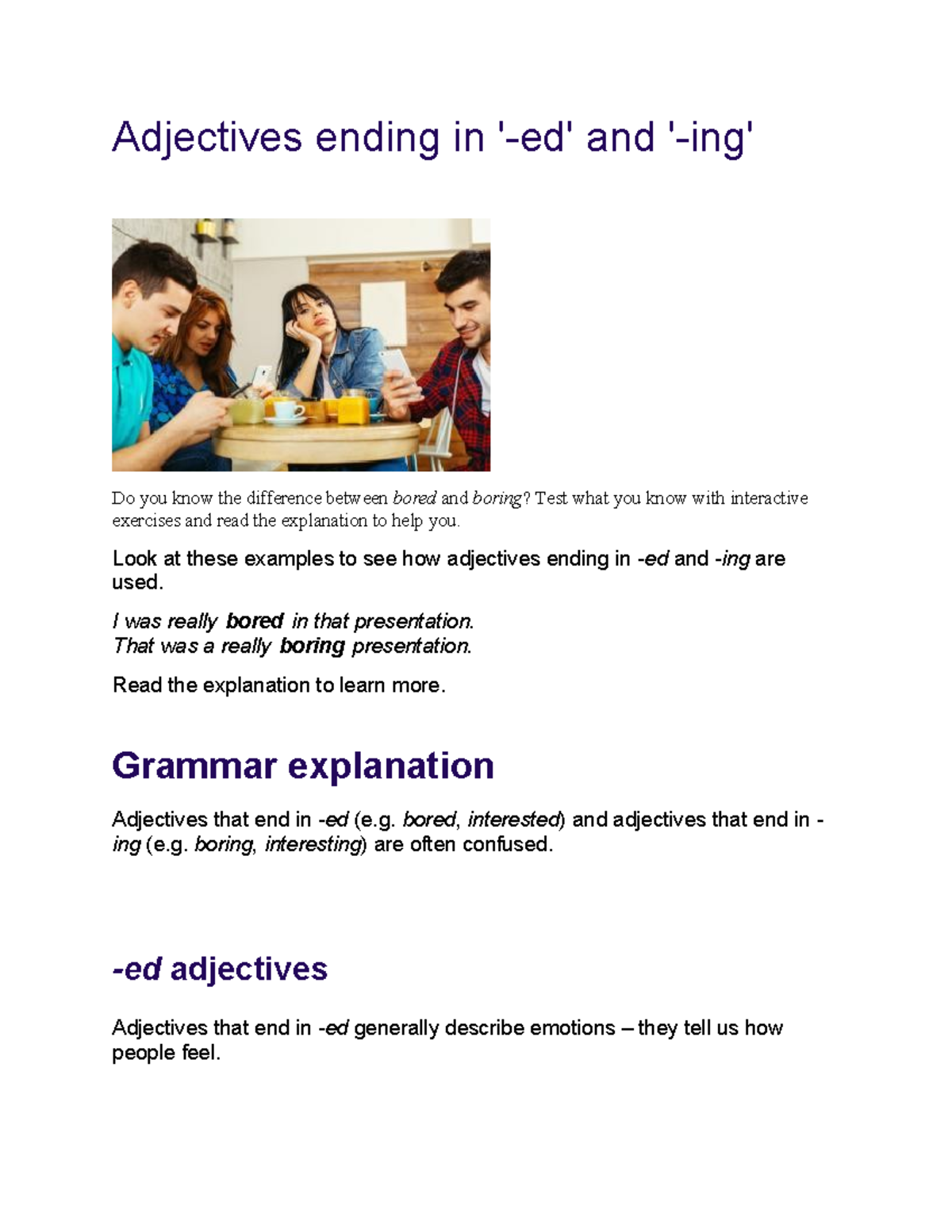 Adjectives ending in ing and ed - Adjectives ending in '-ed' and '-ing ...