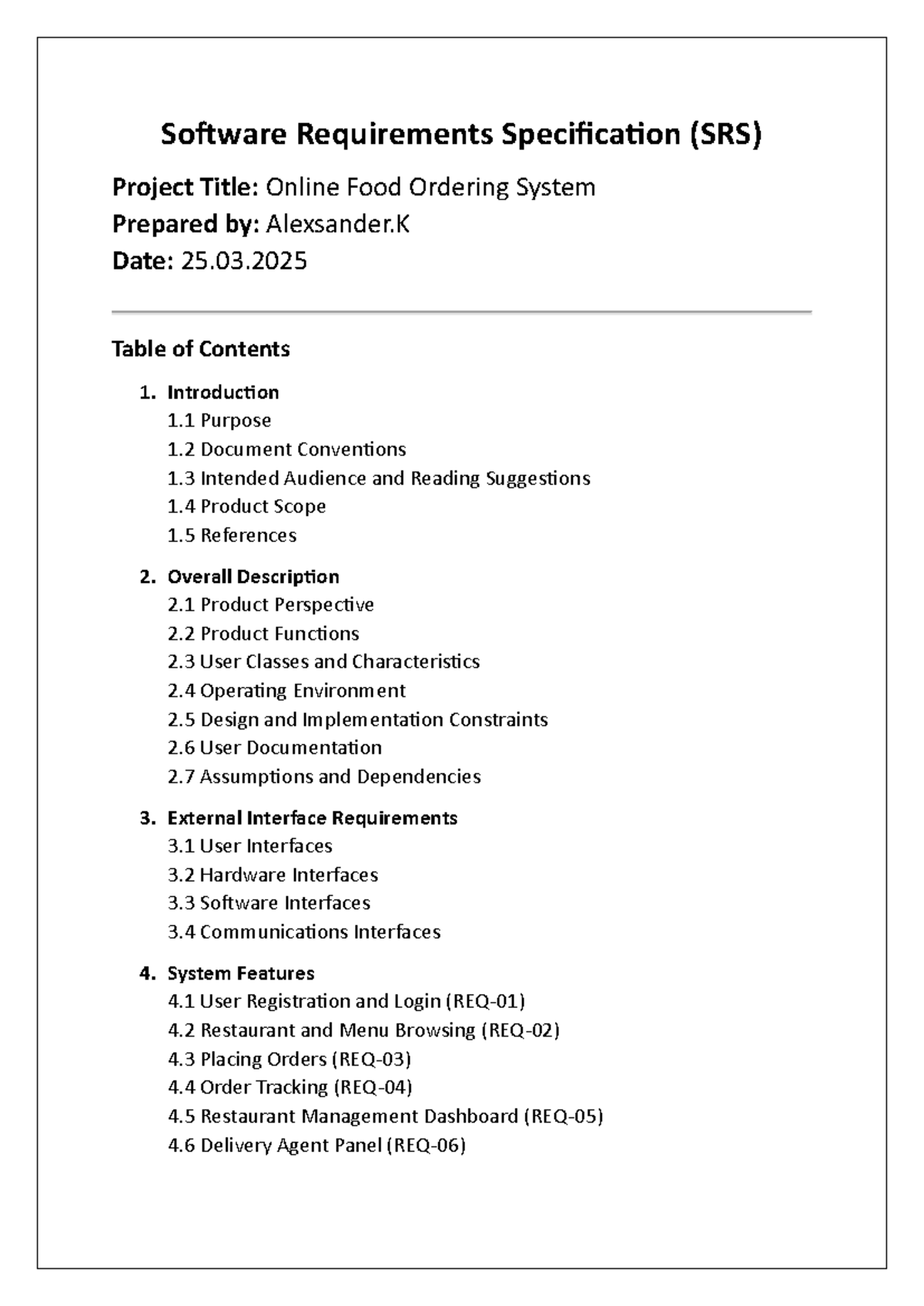 Software Requirements Specification - 03. Table of Contents ...