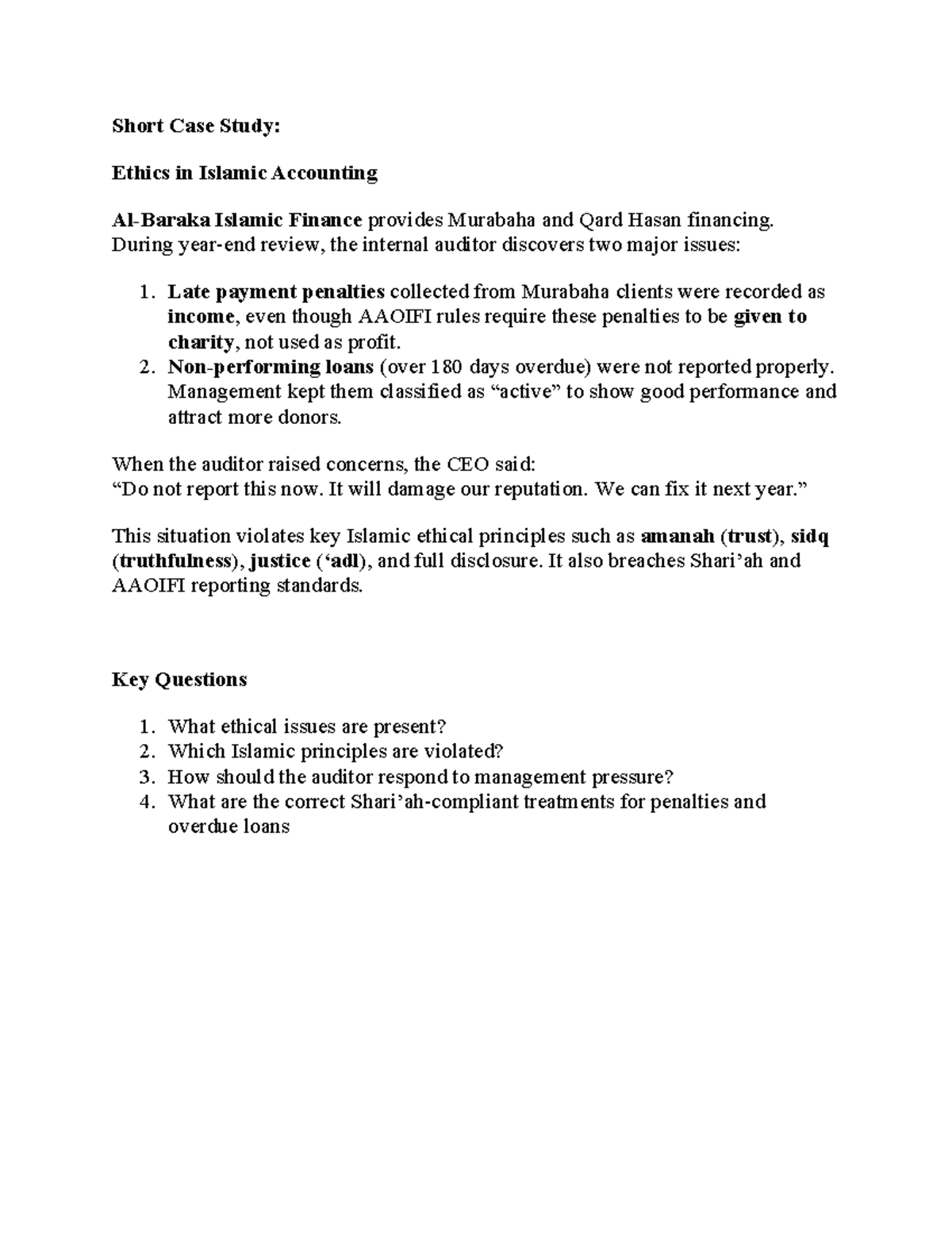 Case Study: Ethics in Islamic Accounting (FIN 301) - Studocu