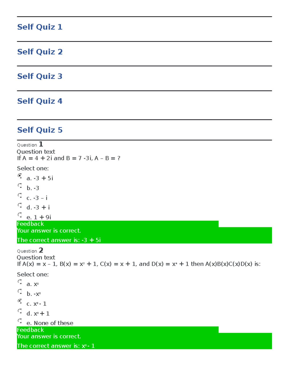 MATH 1280 College Algebra - Comprehensive Self Quizzes Compilation ...