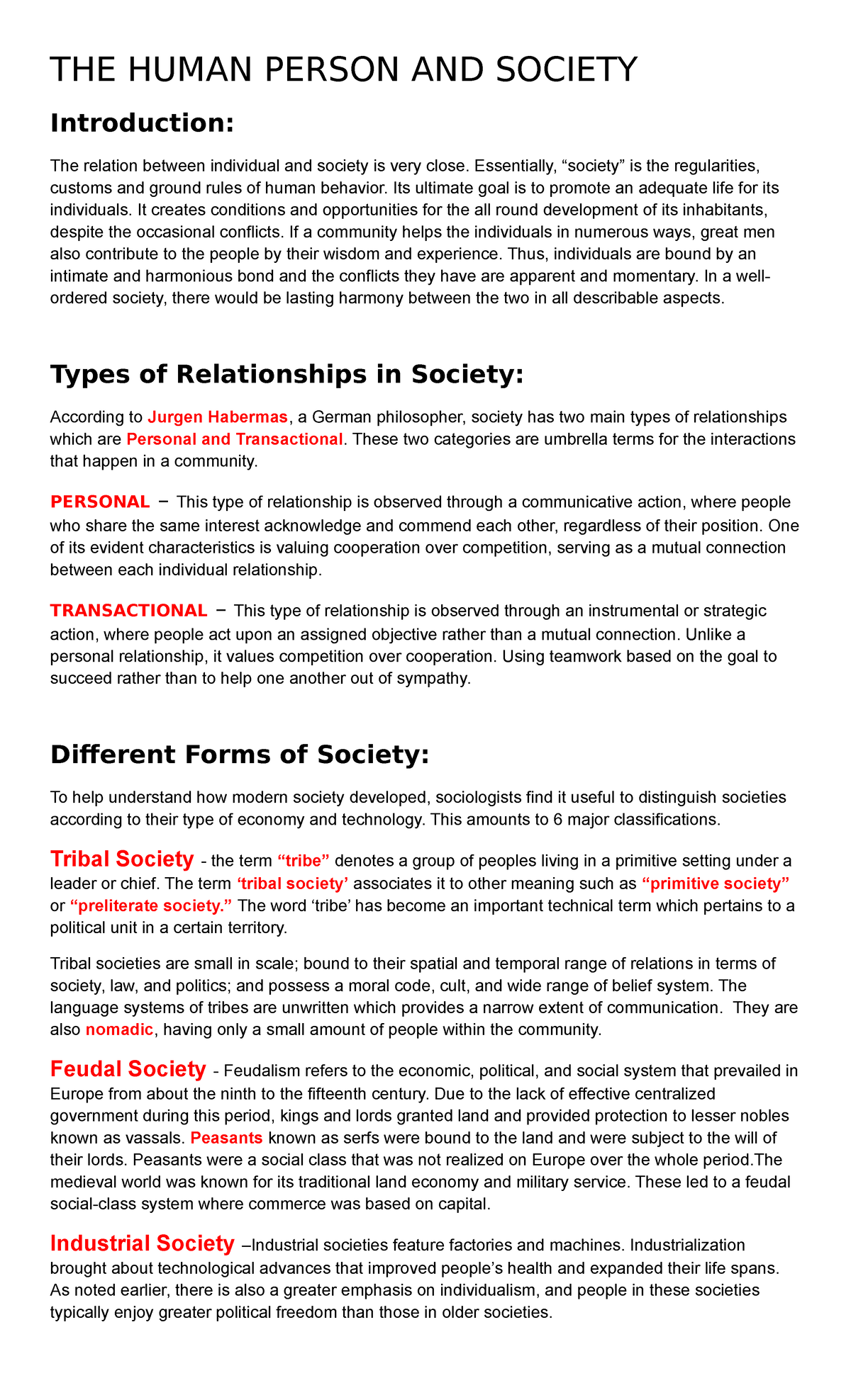 THE HUMAN PERSON AND SOCIETY: Module Insights and Classifications - Studocu