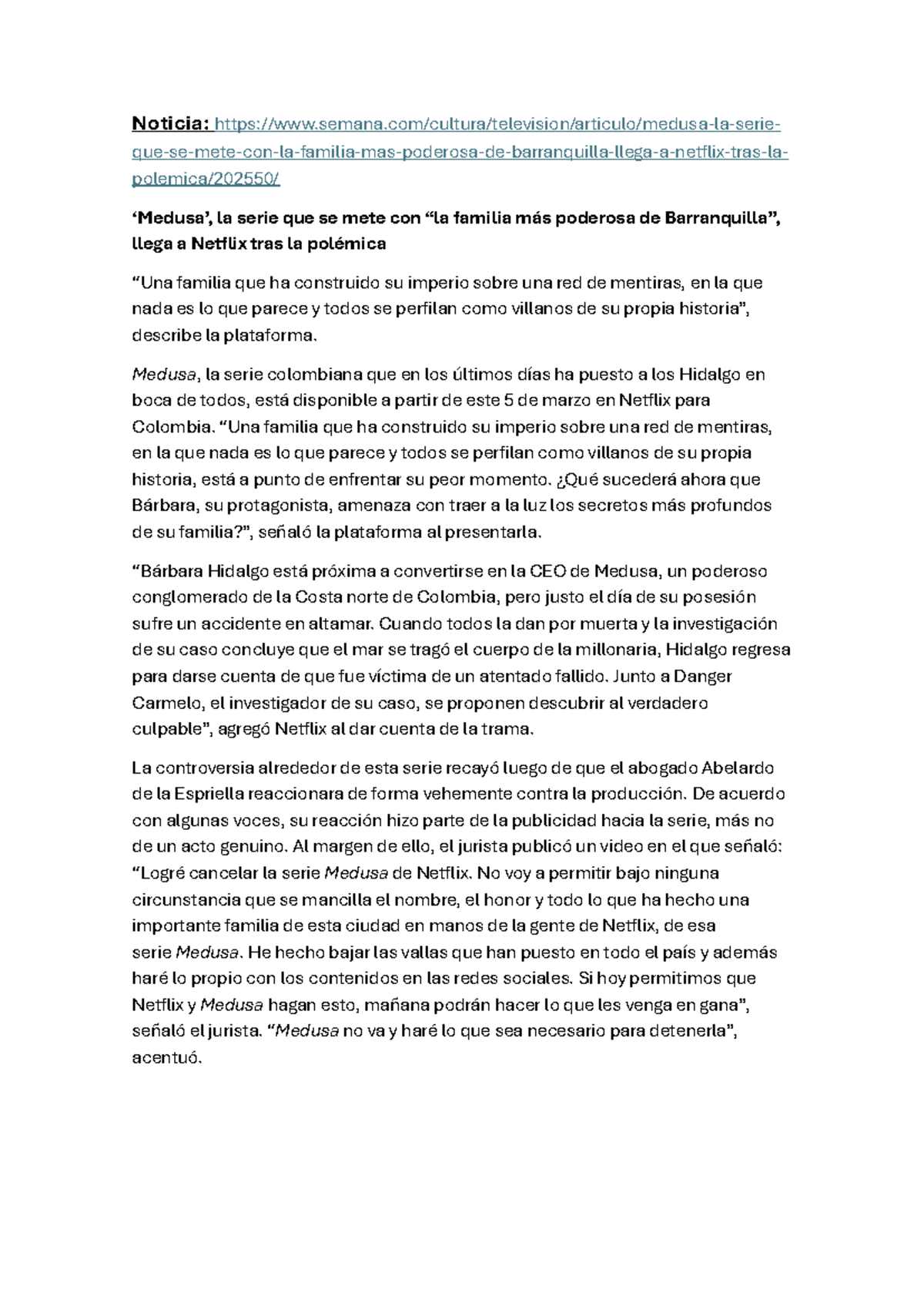 Medusa: La Controversial Serie Colombiana en Netflix - Studocu