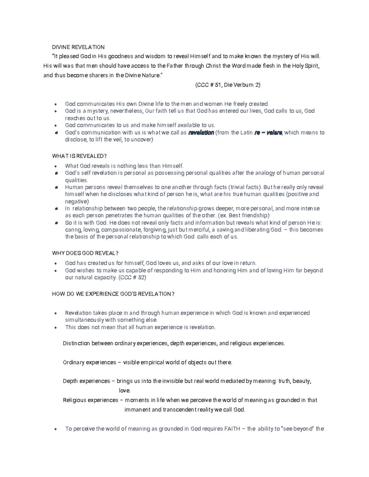 RE Lessons - Religious education notes - DIVINE REVELATION “It pleased ...