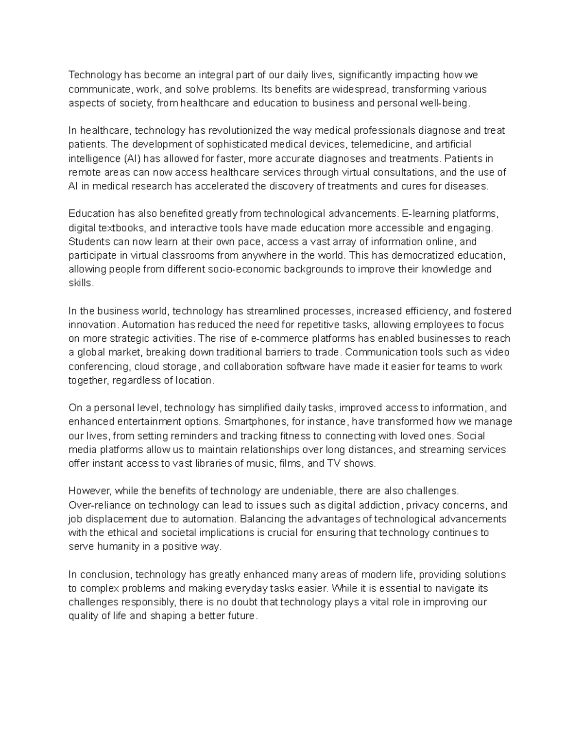 The Vital Role of Technology in Modern Life: Impacts & Challenges - Studocu