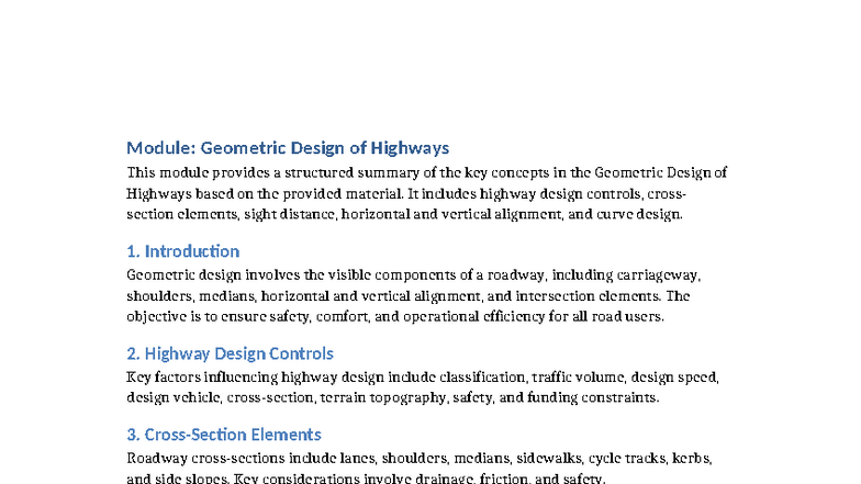 Highway Design Module: Key Concepts & Summary - Studocu