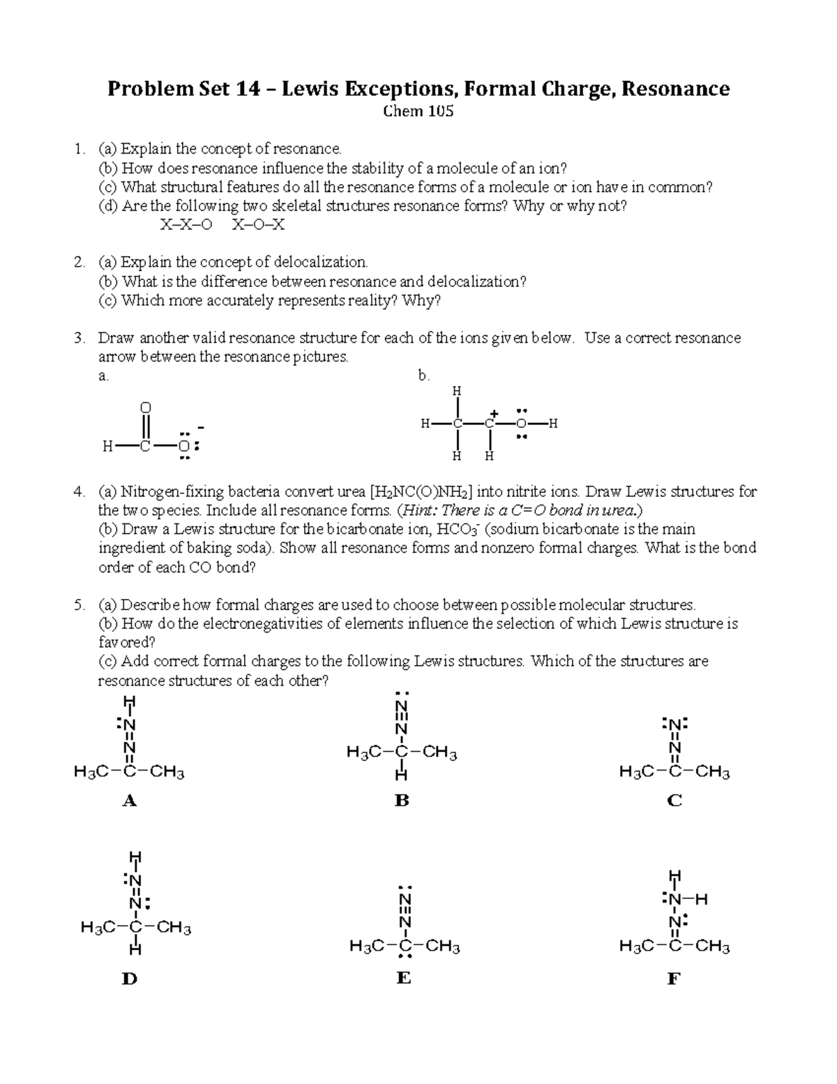 Chem 101: Practice Exam Winter 2021 – Resonance & Formal Charge ...