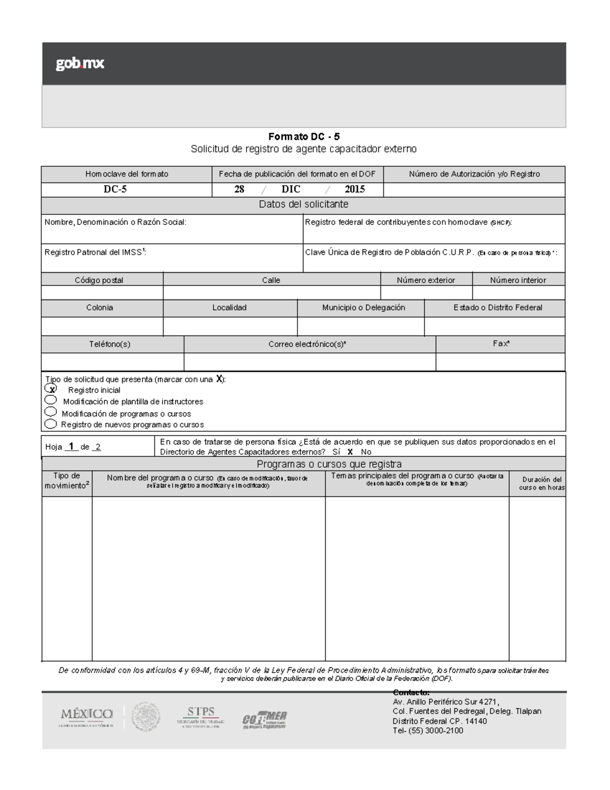 Formato DC-5: Solicitud de Registro de Agente Capacitador Externo - Studocu