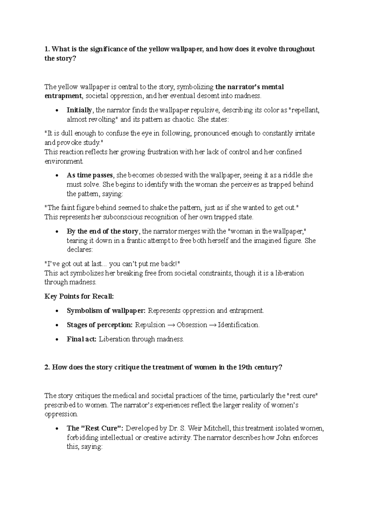 ENG 101: Analysis of "The Yellow Wallpaper" - Themes & Symbolism - Studocu