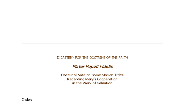 Mater Populi Fidelis: Doctrinal Note on Marian Titles and Salvation ...
