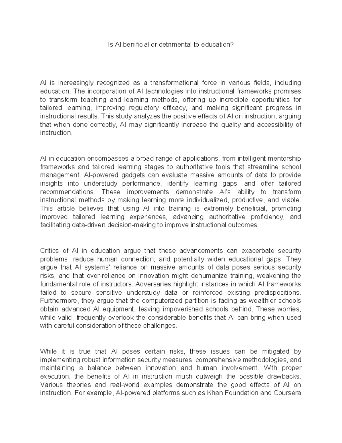 Position Paper: The Benefits of AI in Education for HUMSS Students ...