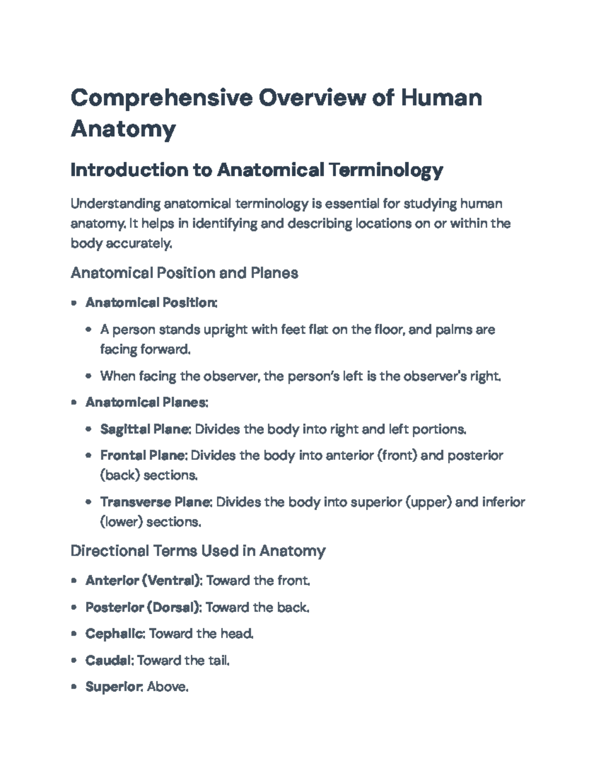Comprehensive Guide to Human Anatomy Terminology and Concepts ...
