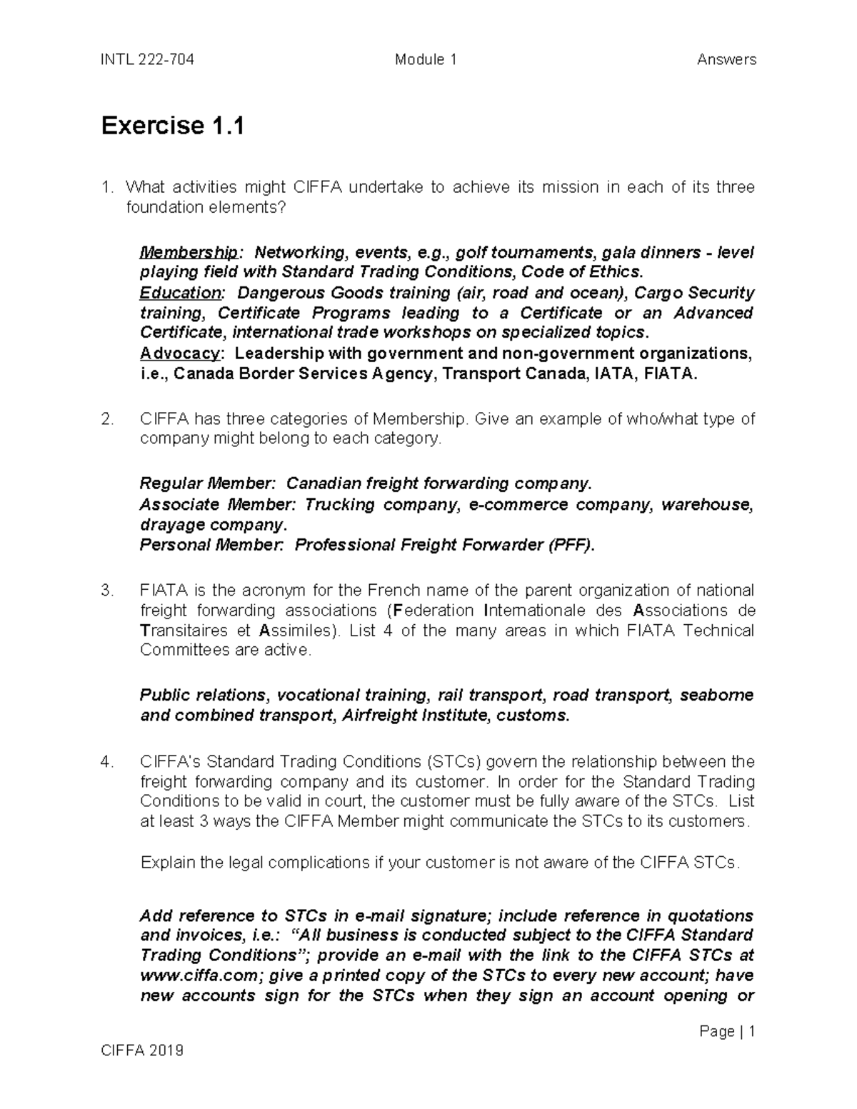 INTL222-704-Mod-01-Exercises Answers - INTL 222-704 Module 1 Answers Exercise 1. 1. What ...