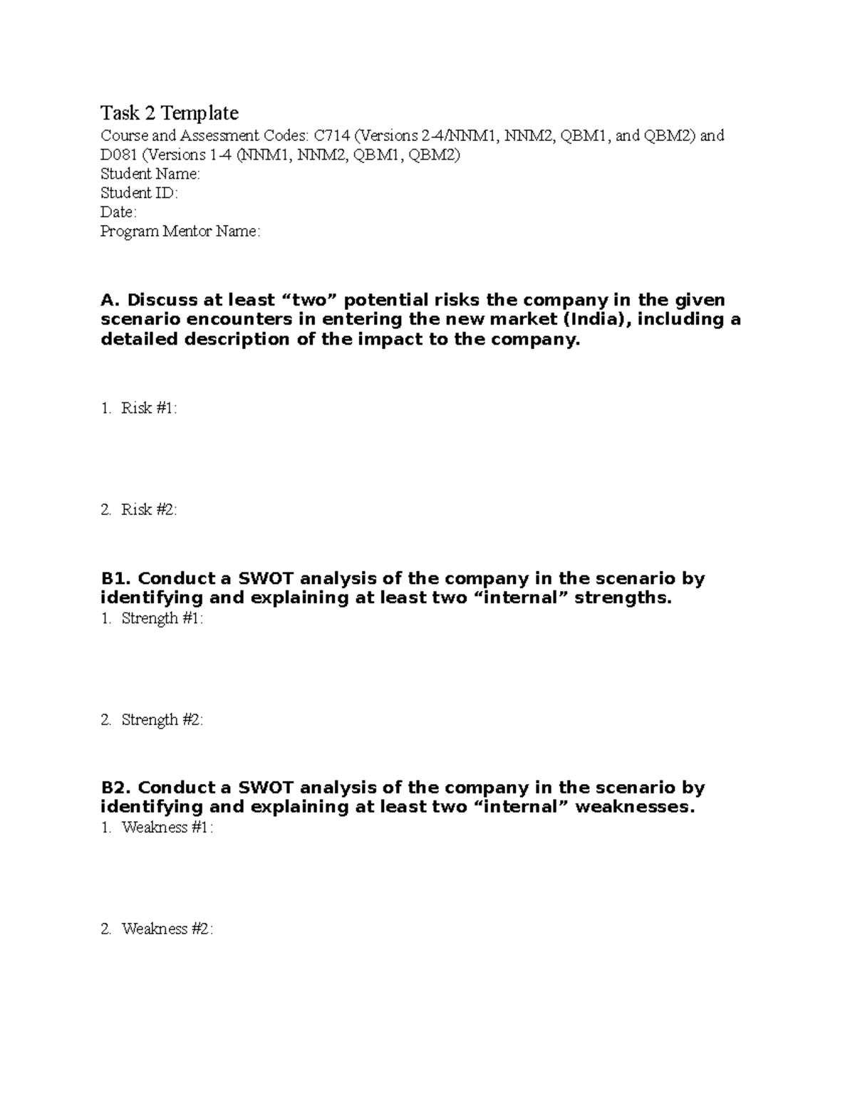 Task 2 Template - Task 2 Template Course and Assessment Codes: C714 ...