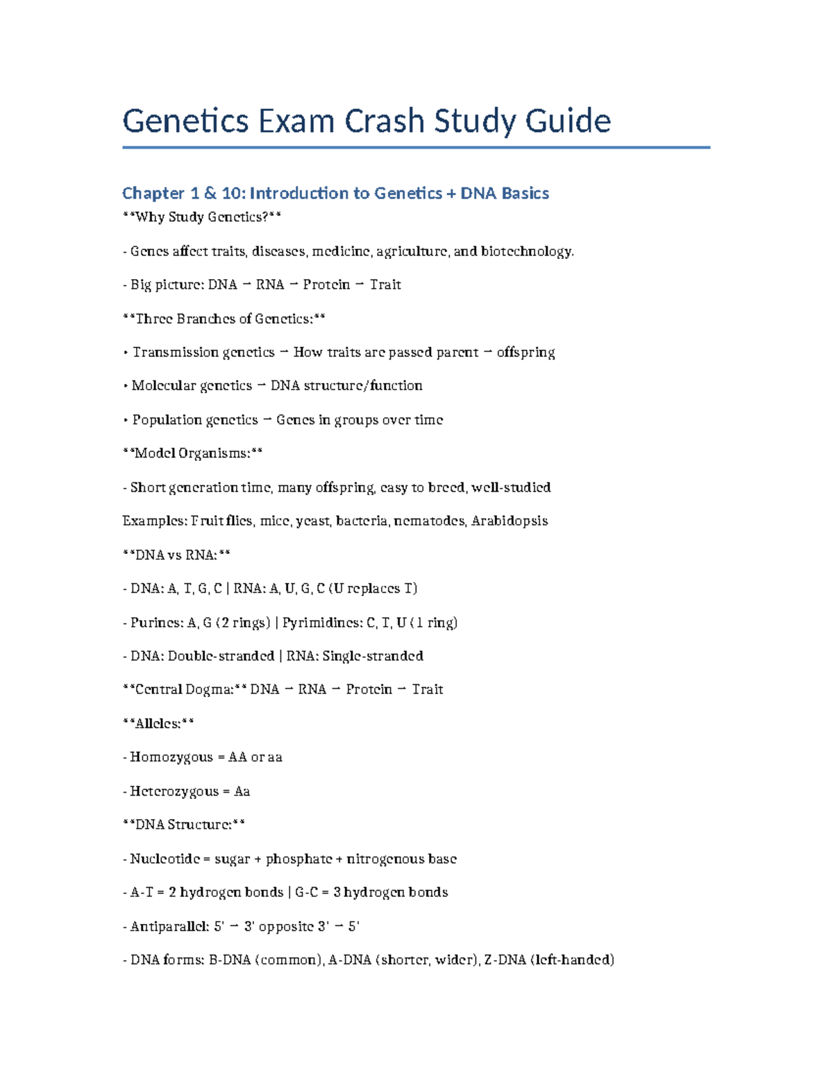 Genetics Exam Crash Study Guide: DNA Basics & Replication - Studocu