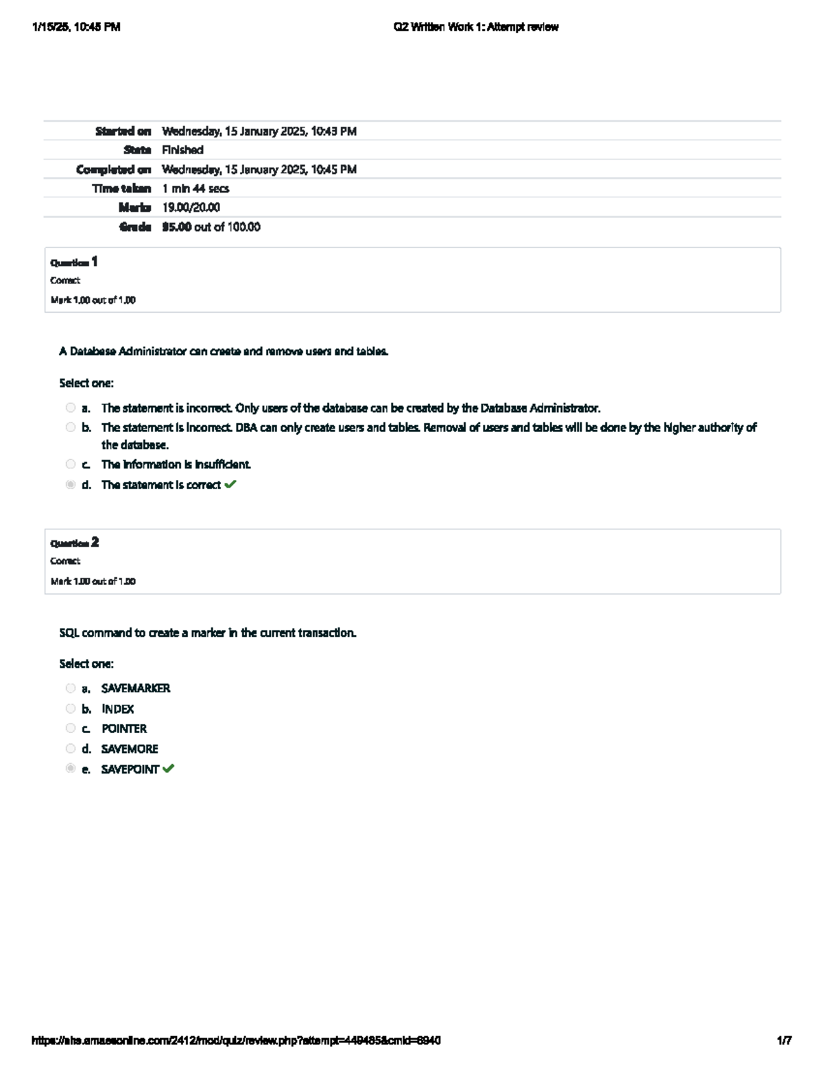 WEEK 17 Oracle - Q2 Written Work Review and Answers - Studocu