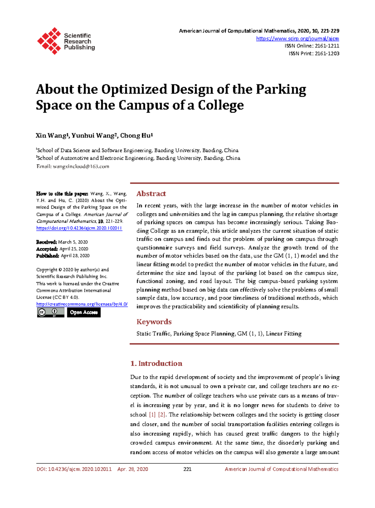 Optimized Parking Space Design for Baoding University Campus - Studocu