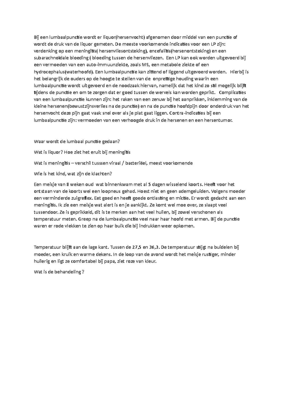 Lumbale Punctie Verslag: Indicaties, Procedure en Casusstudie - Studeersnel