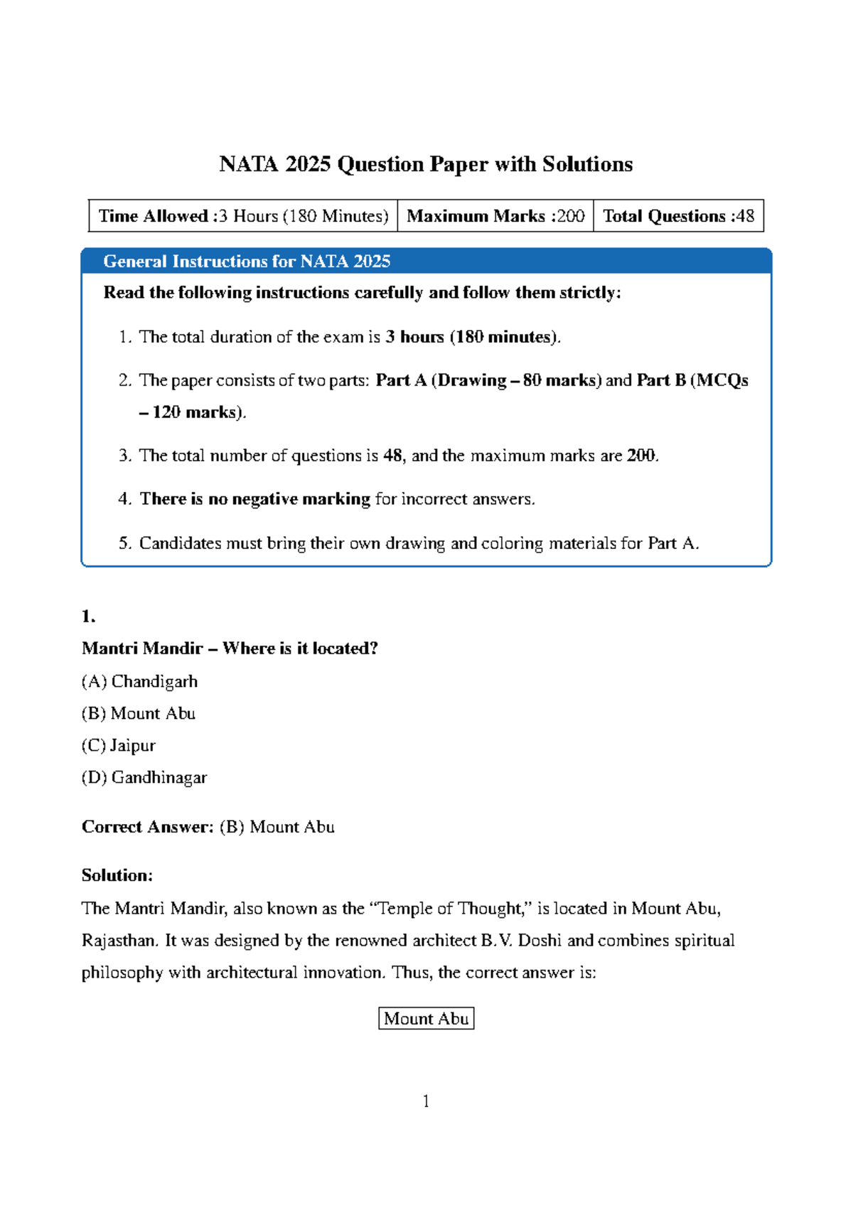 NATA 2025 Question Paper Solutions: Comprehensive Guide - Studocu