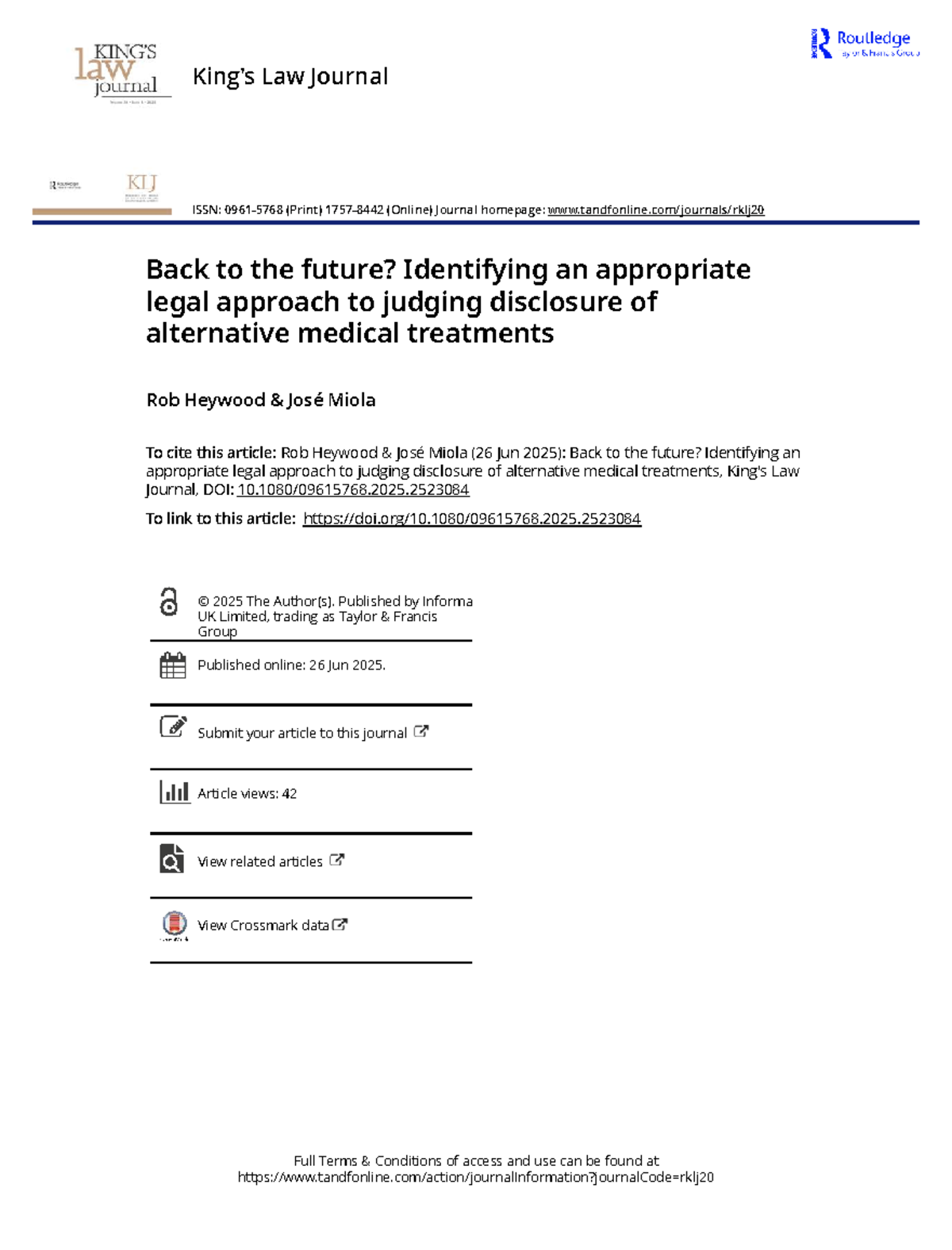 Law Journal: Legal Approaches to Disclosure of Alternative Medical ...