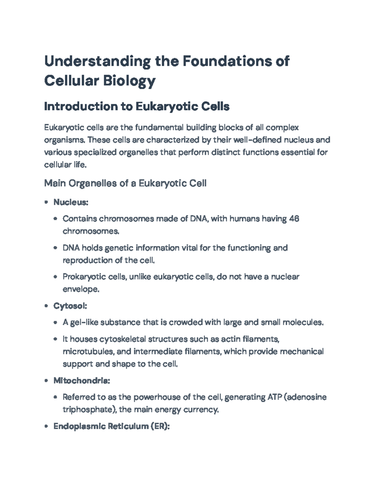 Cellular Biology Fundamentals and DNA Structure Overview ...