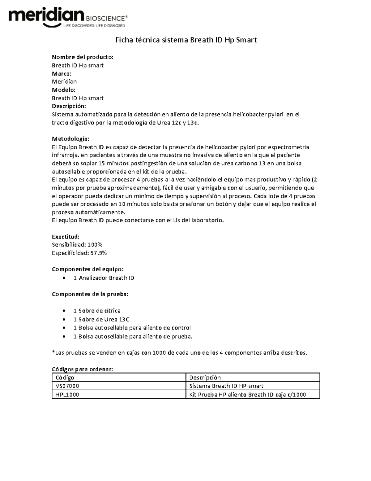 Ficha Técnica del Sistema Breath ID Hp Smart para Detección de H ...