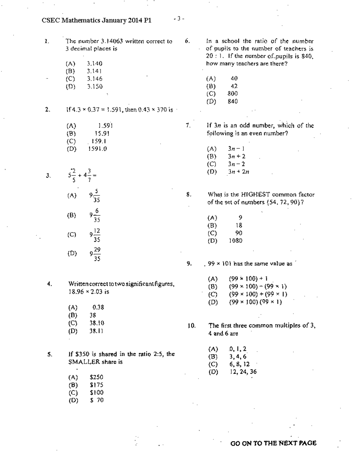 CSEC Mathematics January 2014 P1 Exam Questions and Solutions - Studocu