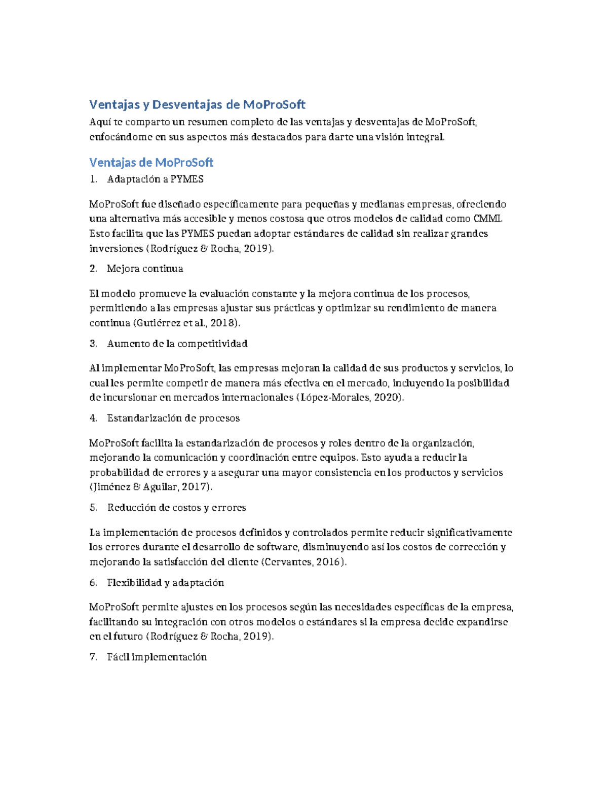 Ventajas y Desventajas de MoProSoft: Análisis para PYMES - Studocu