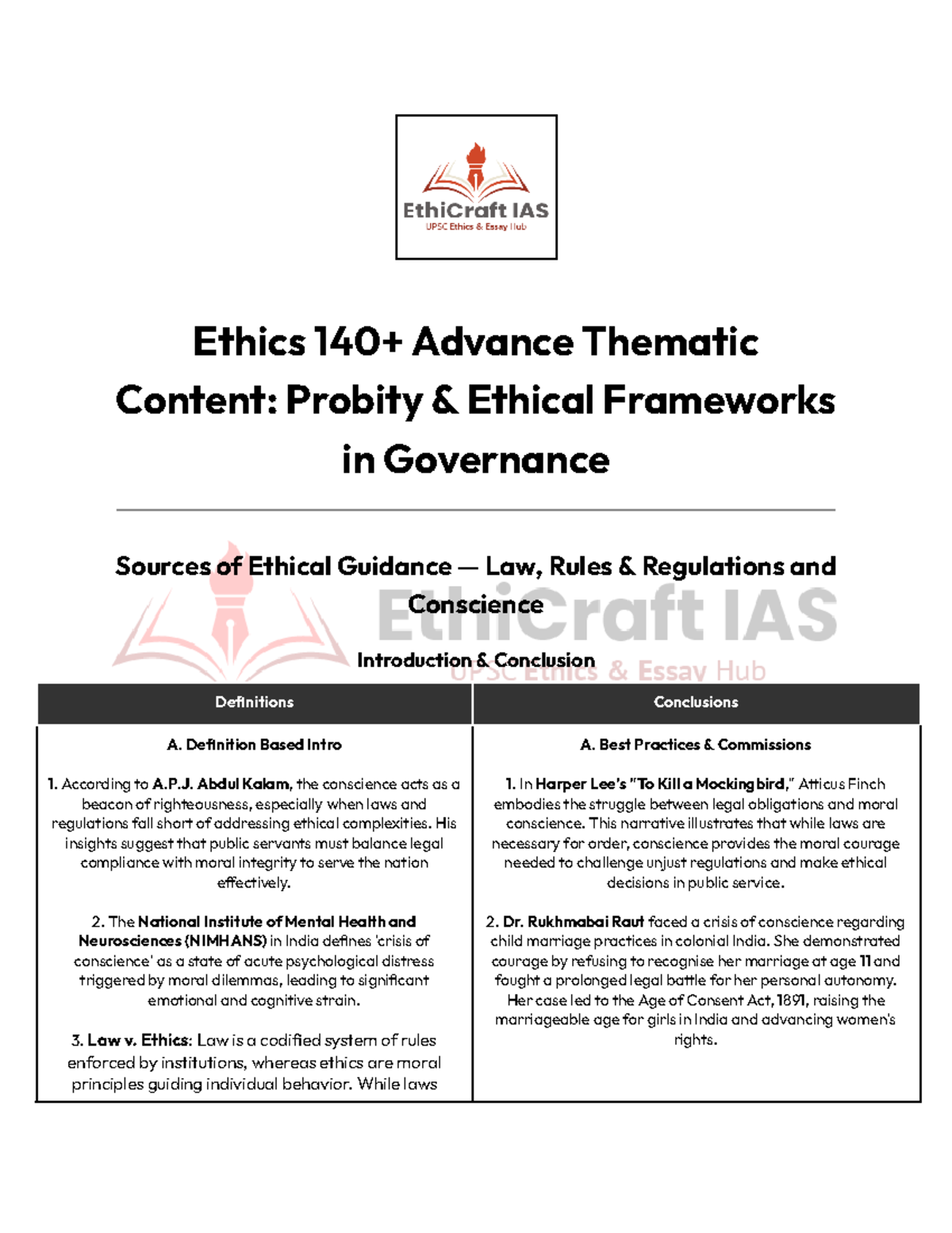 Ethics 140: Thematic Content on Probity and Ethical Frameworks in ...