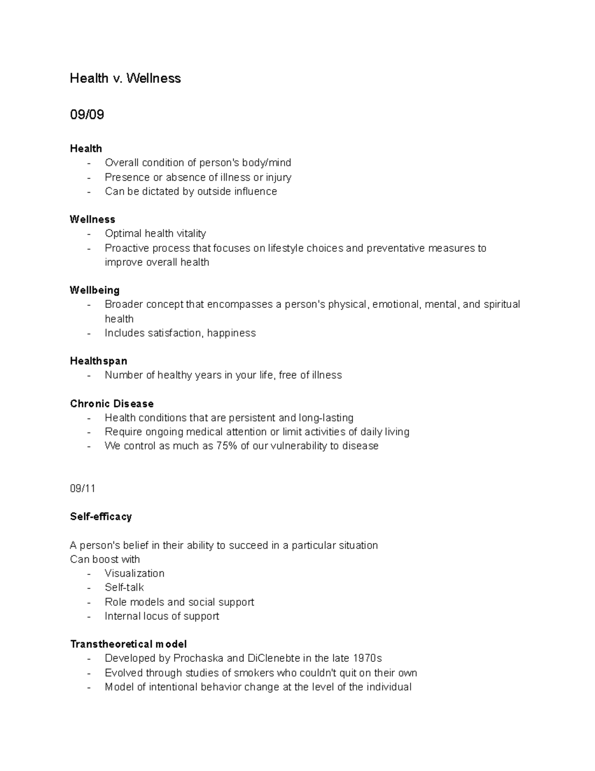 Kinesiology Notes - Lecture on Health vs. Wellness - Studocu