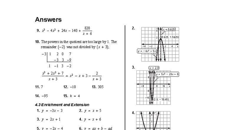 Algebra 2 Answers - Worksheet 4 (Alg2ws4) - Studocu