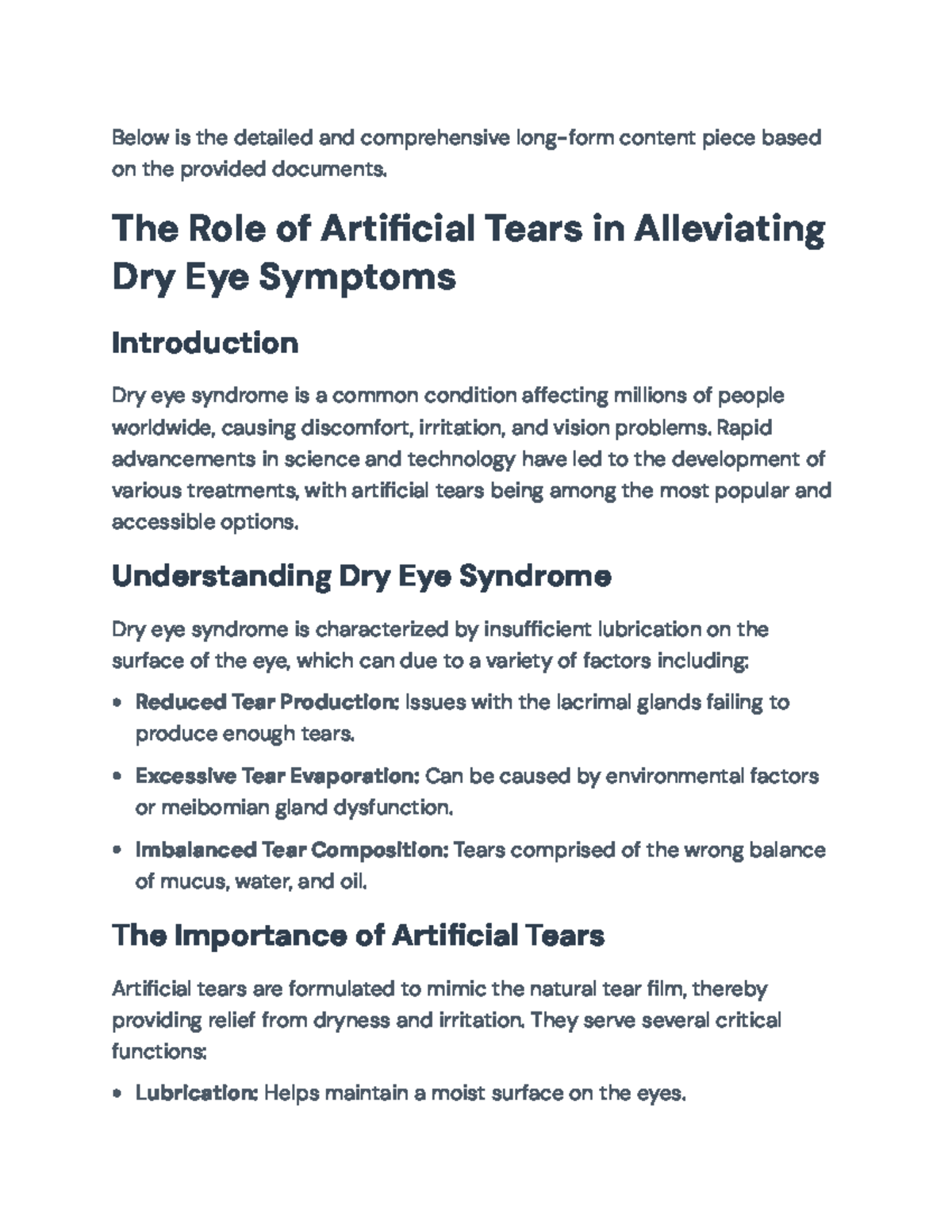 The Role of Artificial Tears in Managing Dry Eye Syndrome: A ...