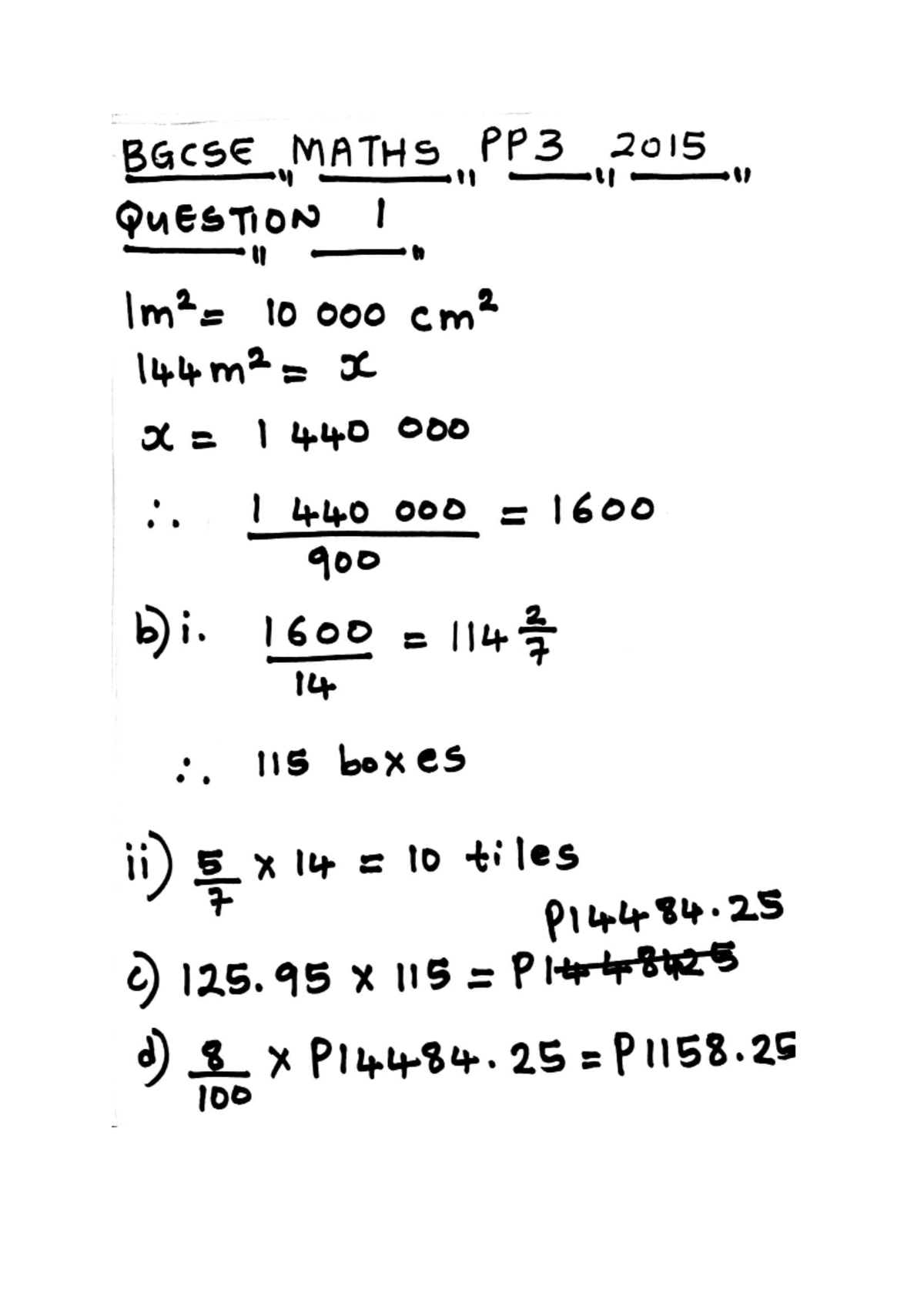 BGCSE Maths 2015 Paper 3 Solutions & Detailed Explanations - Studocu