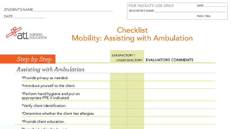 Ambulation Skill Checklist - atitesting ©2021 Assessment Technologies ...