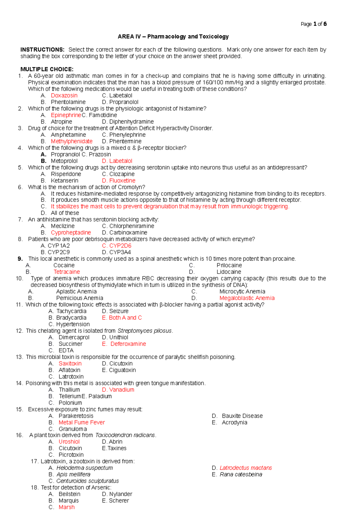 AREA IV - Pacop Refresher november - AREA IV – Pharmacology and ...