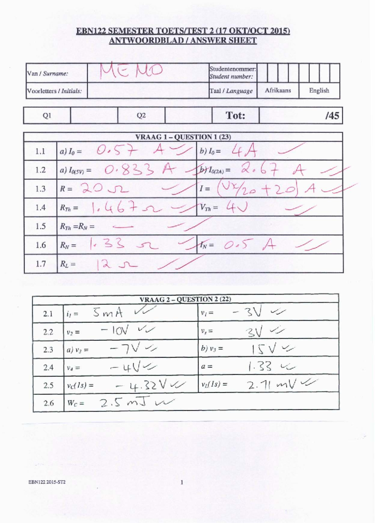 EBN122 Semester 2 2015 Answer Sheet Memo for ST3 122 Students - Studocu