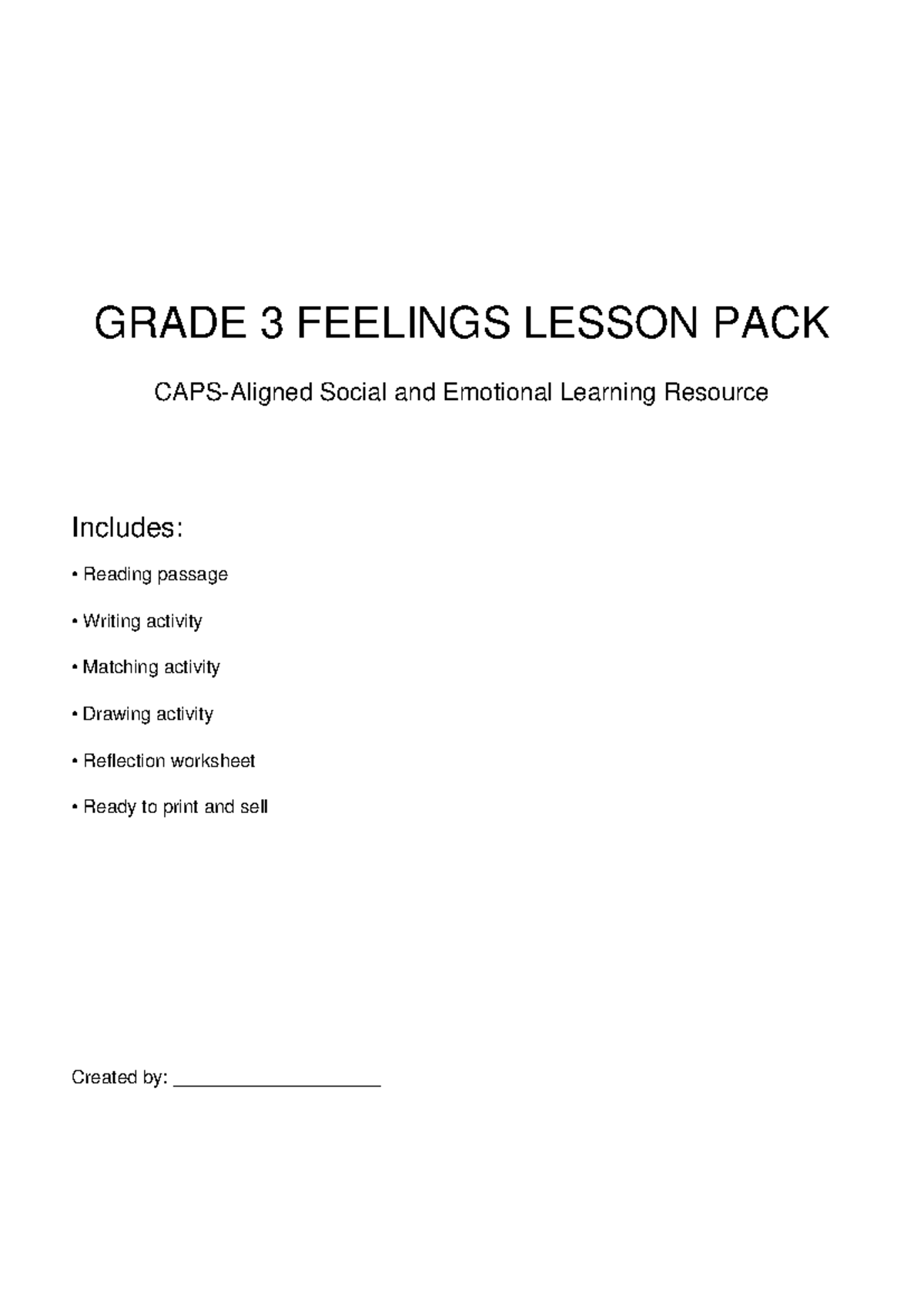 GRADE 3 FEELINGS LESSON PACK: SEL Activities & Worksheets - Studocu