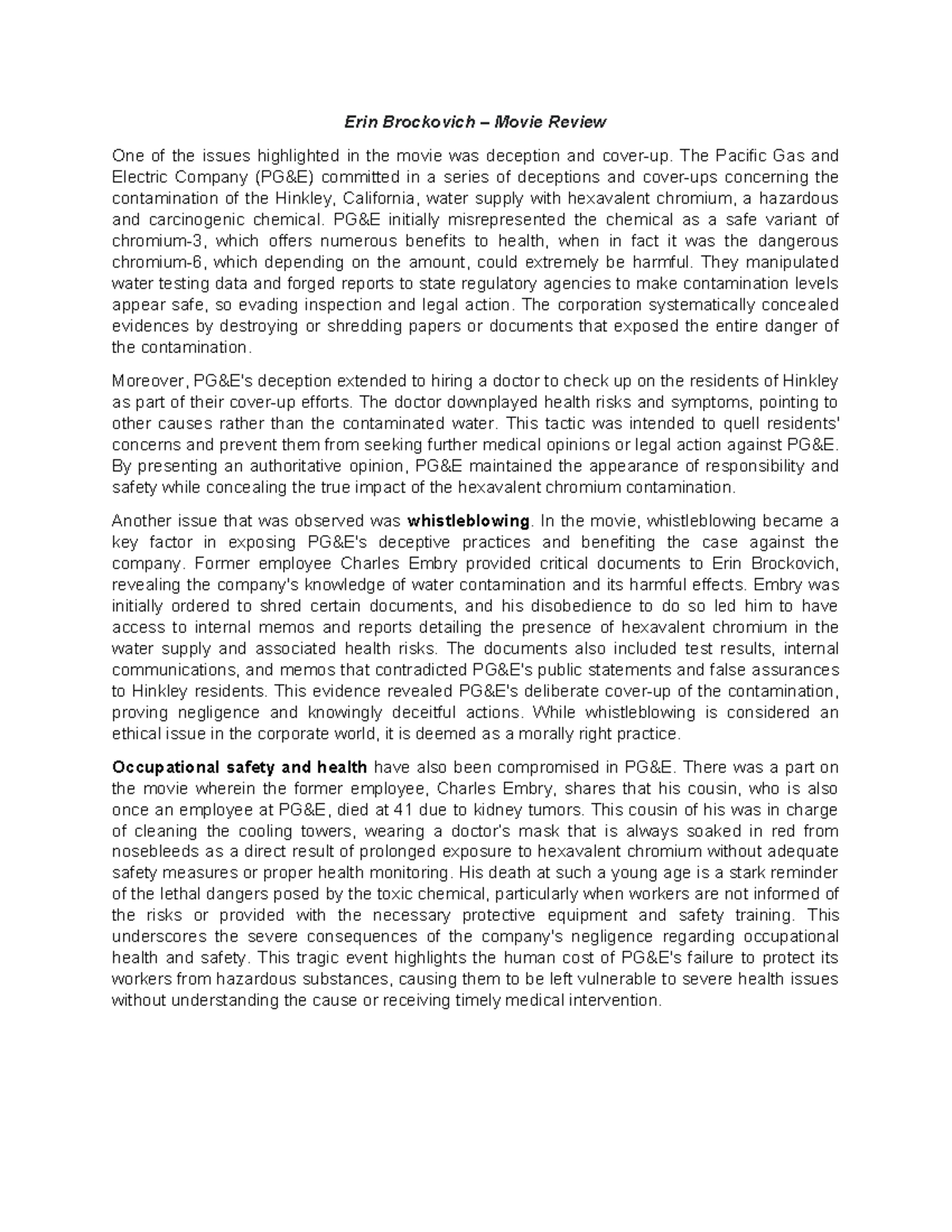 Ethics Movie Review: Deception and Whistleblowing in Erin Brockovich ...