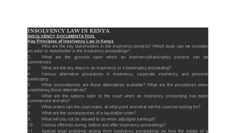 Insolvency Law in Kenya: Key Principles and Procedures - Studocu