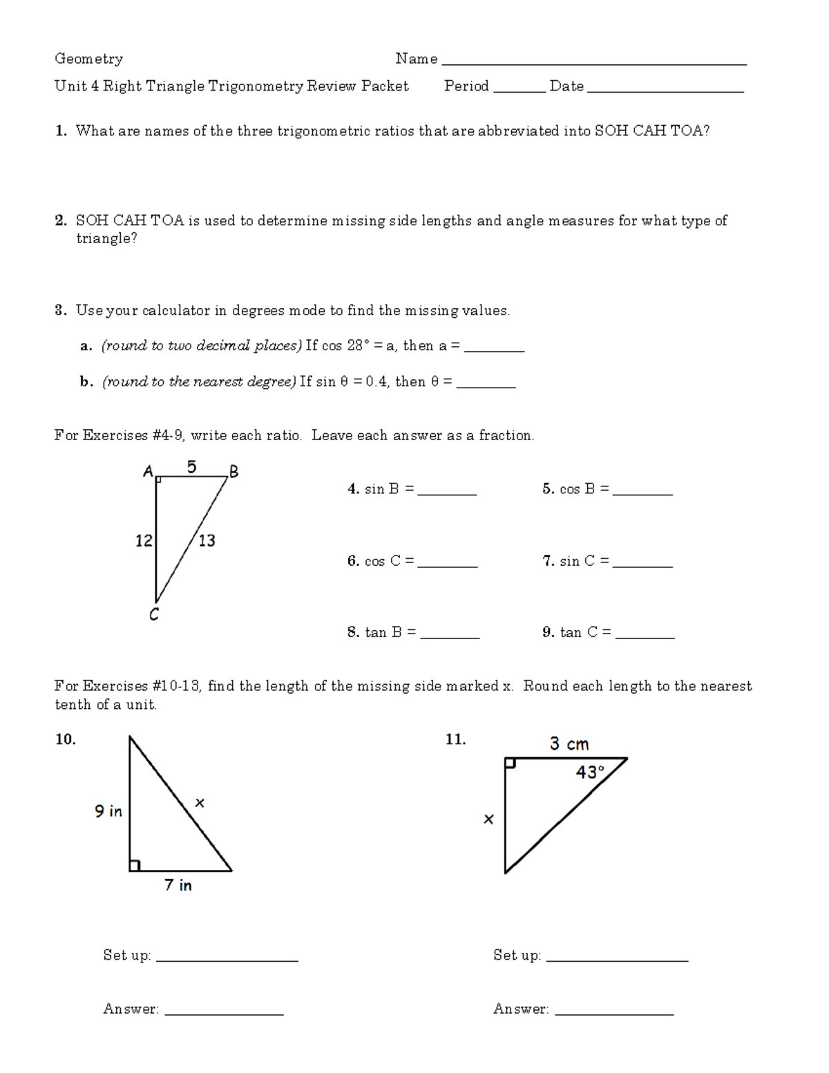 Unit 4 Geometry Right Triangle Trig Review Packet - Studocu