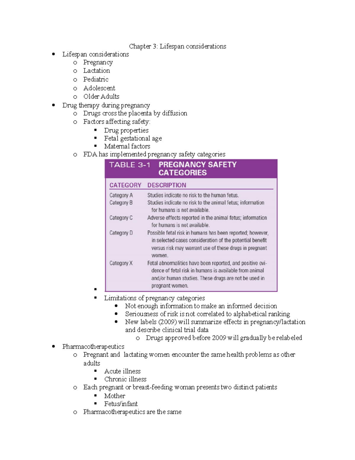 Lifespan Considerations in Pharmacotherapy - Chapter 3 Overview - Studocu