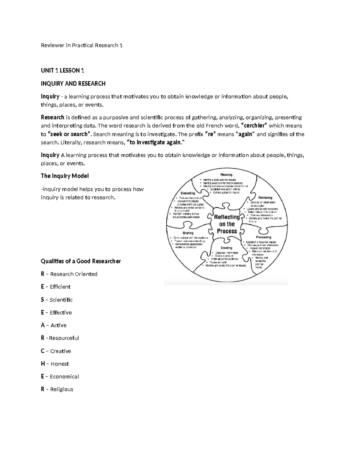 PR1 Reviewer: Inquiry and Research Fundamentals in Practical Research 1 ...