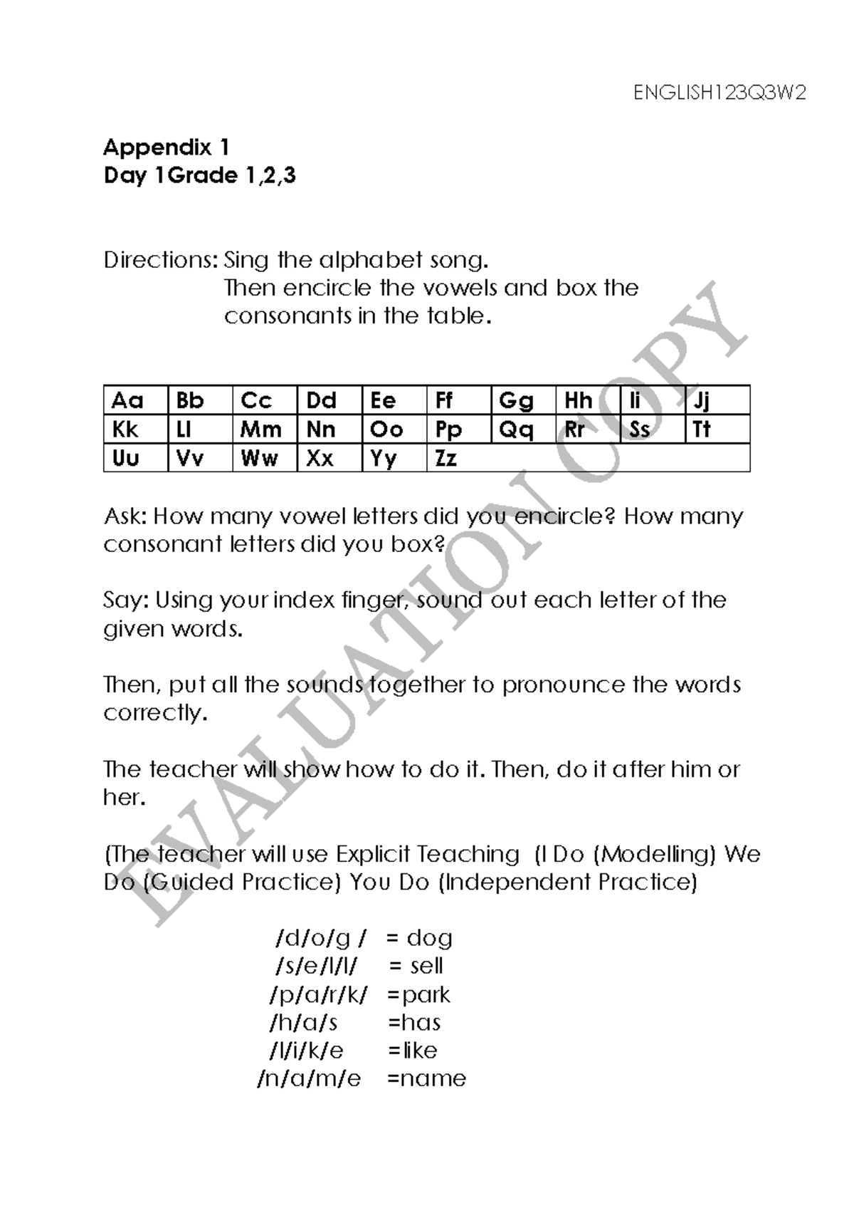 ENGLISH123Q3W2 Appendix: Grade 1-3 Activities and Stories - Studocu